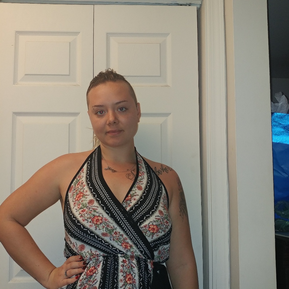 Monteau Los Angeles Halter Floral Stretch Faux Wrap M… - Gem